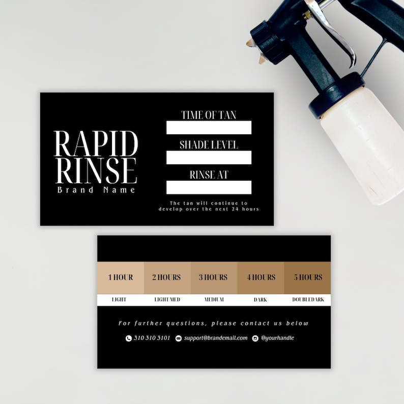 Spray Tanning Rapid Rinse Card | Express Spray Tan Time Card | Editable ...