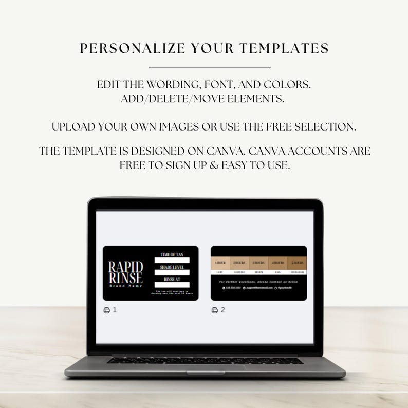 Spray Tanning Rapid Rinse Card | Express Spray Tan Time Card | Editable ...
