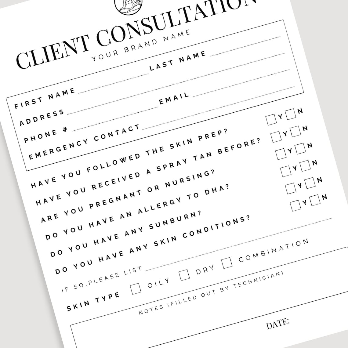 Spray Tan Service Consent Form | Editable Template | Spray Tan Client ...