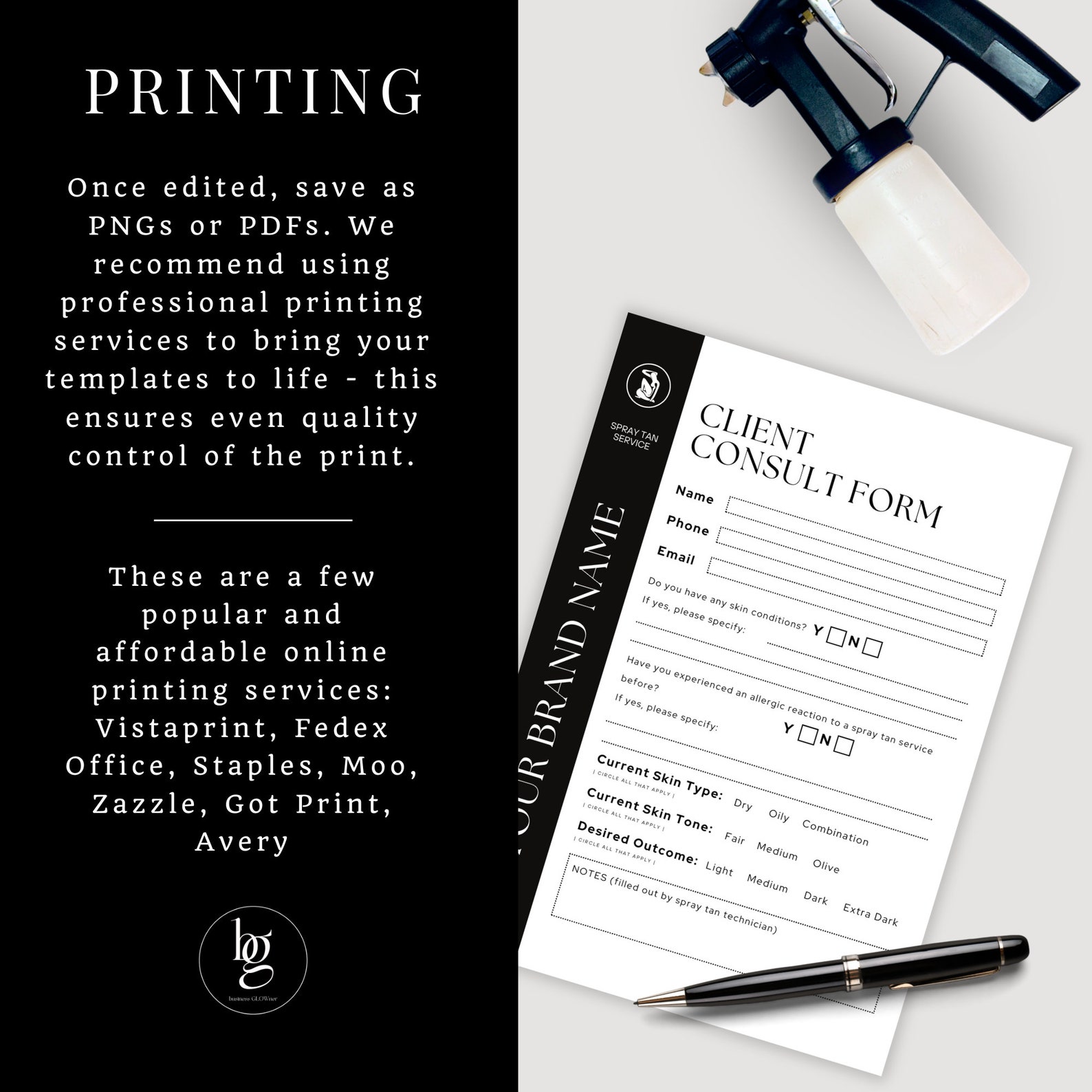 Spray Tan Artist Client Consult Form | Photo Release and Service ...