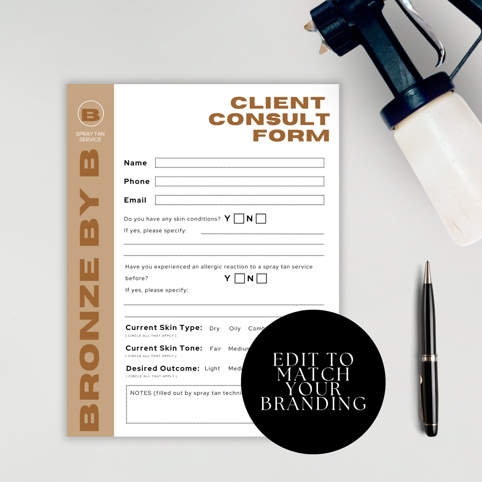 Spray Tan Artist Client Consult Form | Photo Release and Service ...