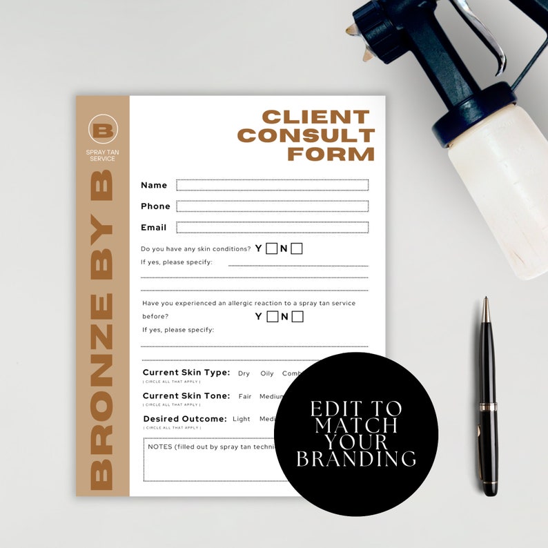 Spray Tan Artist Client Consult Form | Photo Release and Service ...