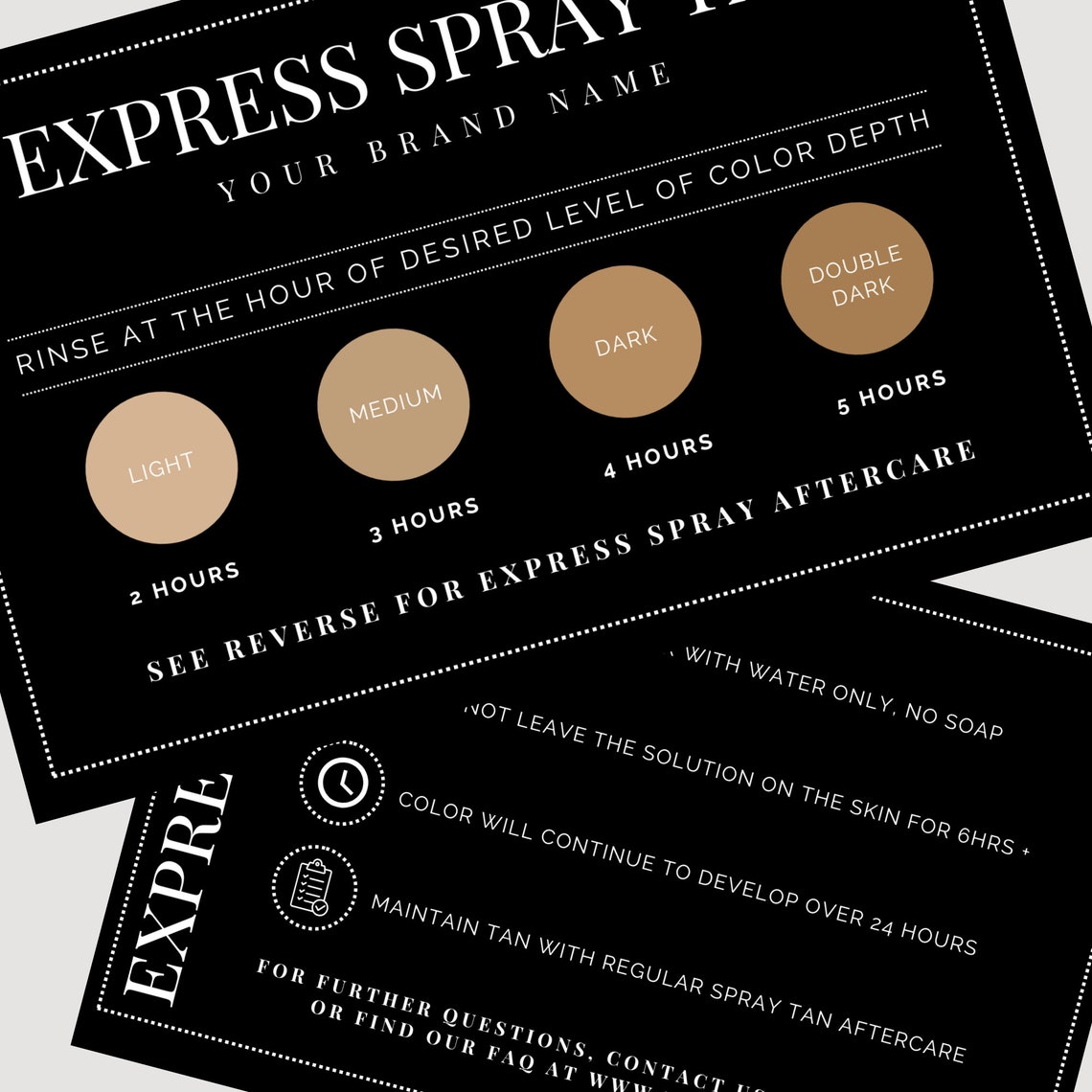 Express Spray Tan Aftercare Card | Spray Tan Business Cards | Editable ...