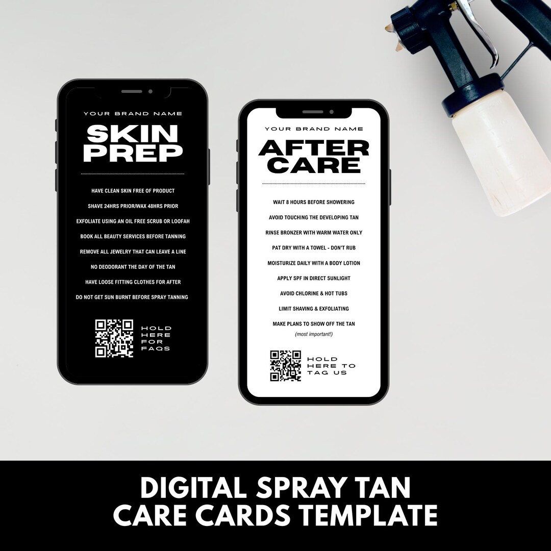 Digital Spray Tan Care Cards Template | Spray Tanning Prep & Aftercare ...