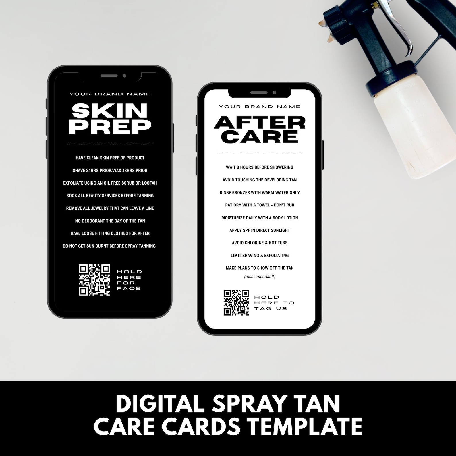 Digital Spray Tan Care Cards Template | Spray Tanning Prep & Aftercare ...