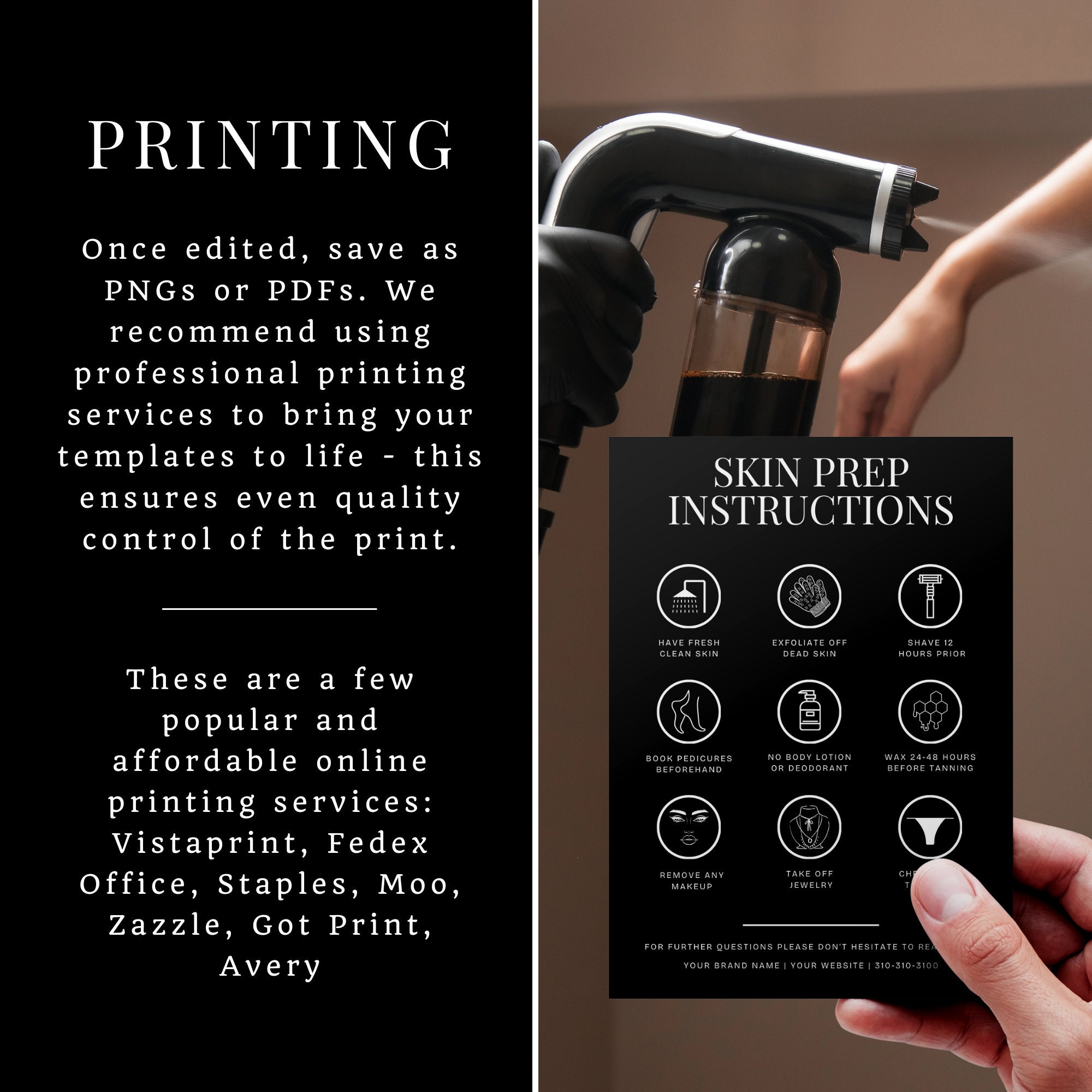 Spray Tanning Skin Prep Card Editable Template Design| Spray Tan ...