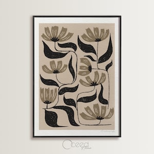 Boho Floral Art Print Neutral Flower Wall Print Botanical Poster Earth ...