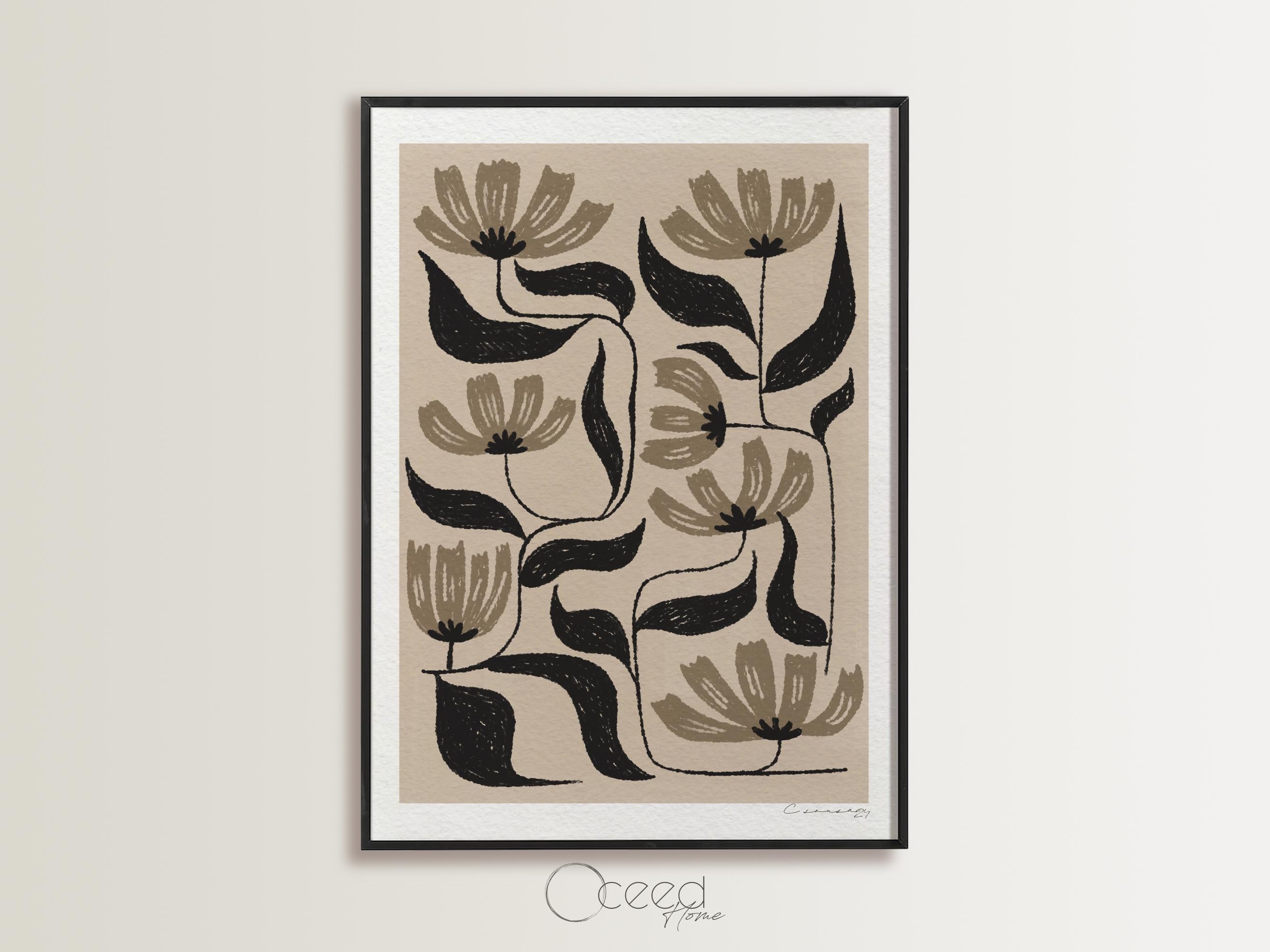 Boho Floral Art Print Neutral Flower Wall Print Botanical Poster Earth ...