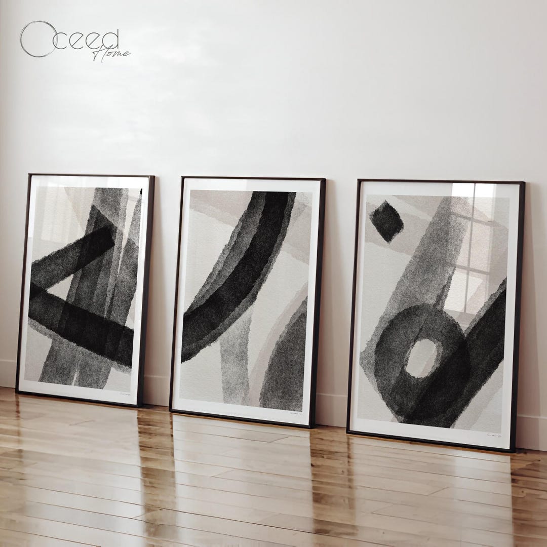 Bold Black and White Abstract Art Print Set of 3 Modern Minimal ...