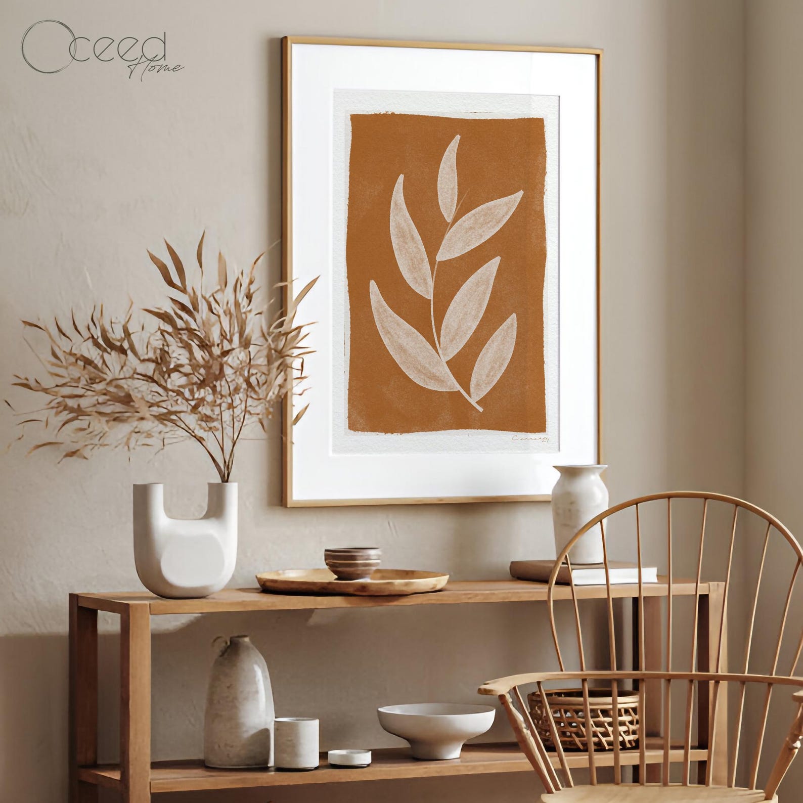 Burnt Yellow Floral Art Print Modern Minimal Boho Wall Print Mustard ...