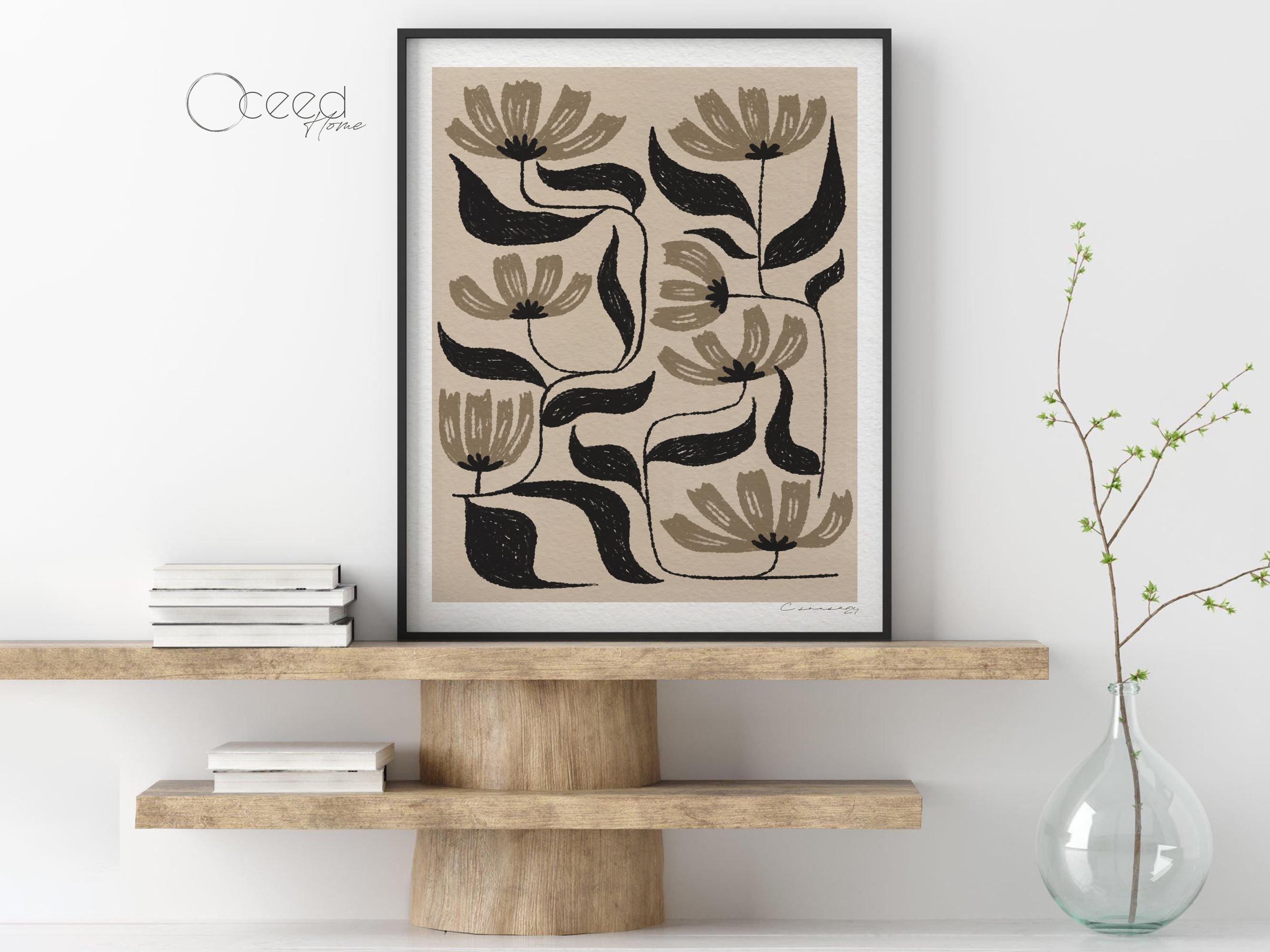 Boho Floral Art Print Neutral Flower Wall Print Botanical Poster Earth ...