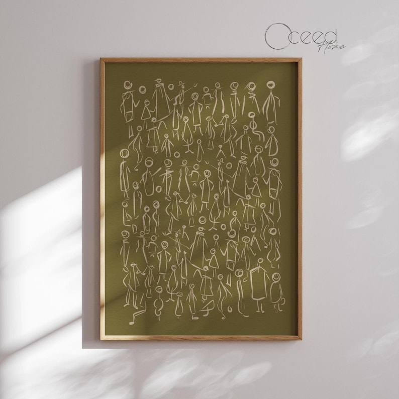 Modern Abstract Figure Wall Print Minimal Green Earth Tone Artwork ...