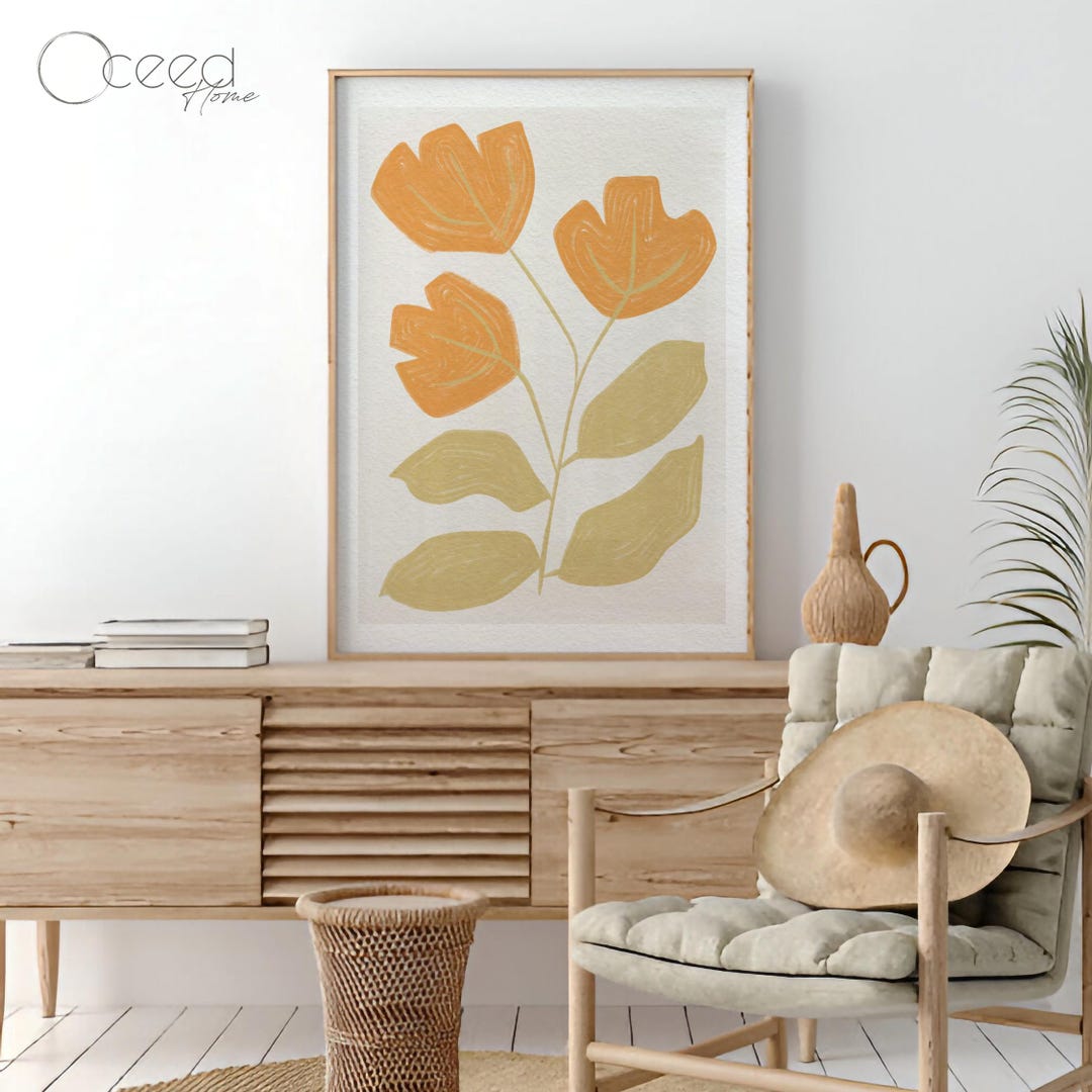 Boho Wild Flower Art Print Minimal Modern Abstract Botanical Wall Print ...