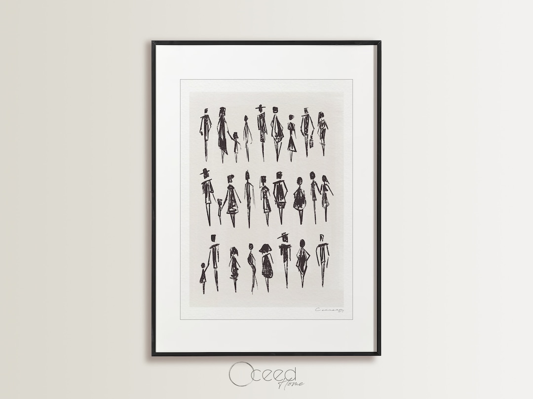 Black and White Original Sketch Human Figures Art Print Modern Minimal ...