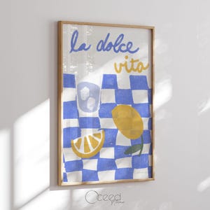 Italian Summer Wall Art Print Yellow and Blue Lemon Kitchen Wall Decor ...