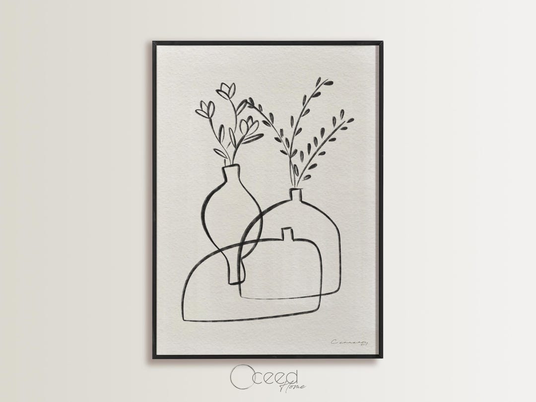 Line Art Flower in Vase Still Life Line Drawing Wall Print Minimal ...