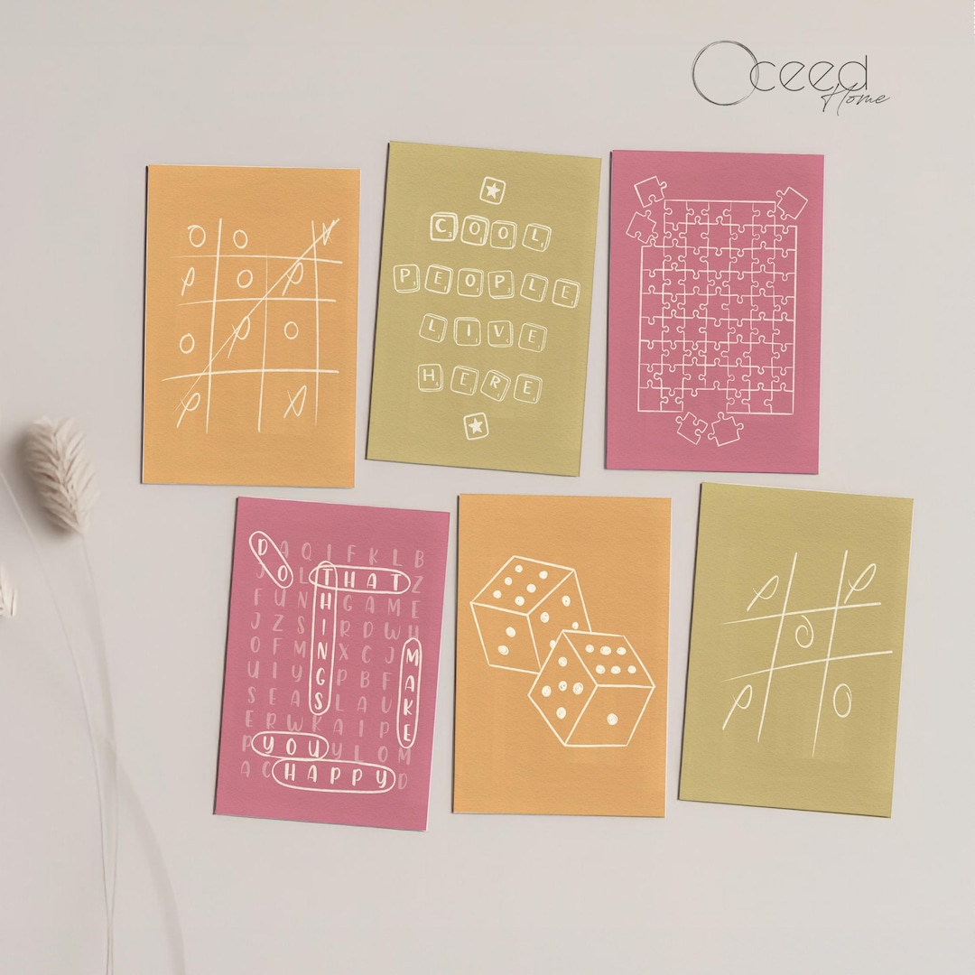 Mini Prints Set of 6 Colorful Art Prints Game Room Post Card Prints ...