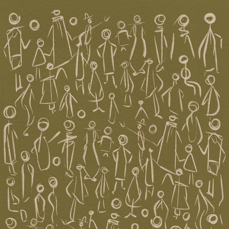 Modern Abstract Figure Wall Print Minimal Green Earth Tone Artwork ...