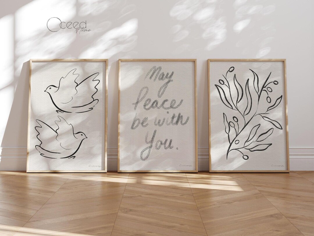 Set of 3 Minimal Line Art Prints Minimal Inspirational Wall Print Peace ...
