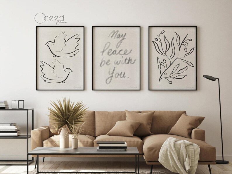 Set of 3 Minimal Line Art Prints Minimal Inspirational Wall Print Peace ...
