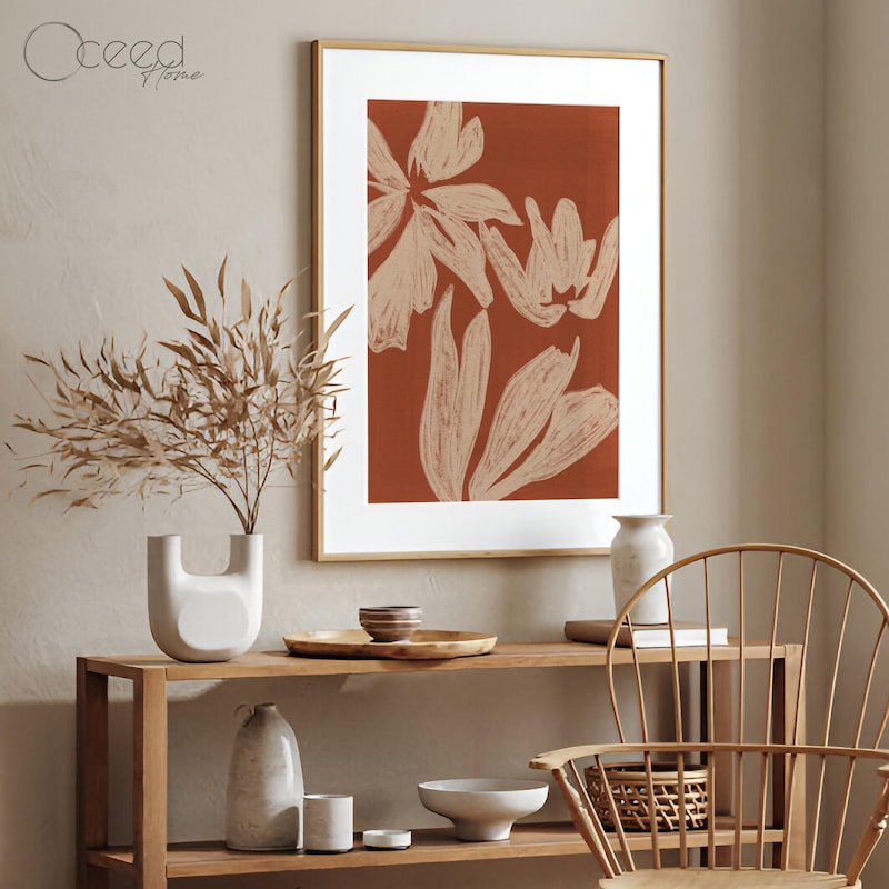 Orange Abstract Art Floral - Etsy UK