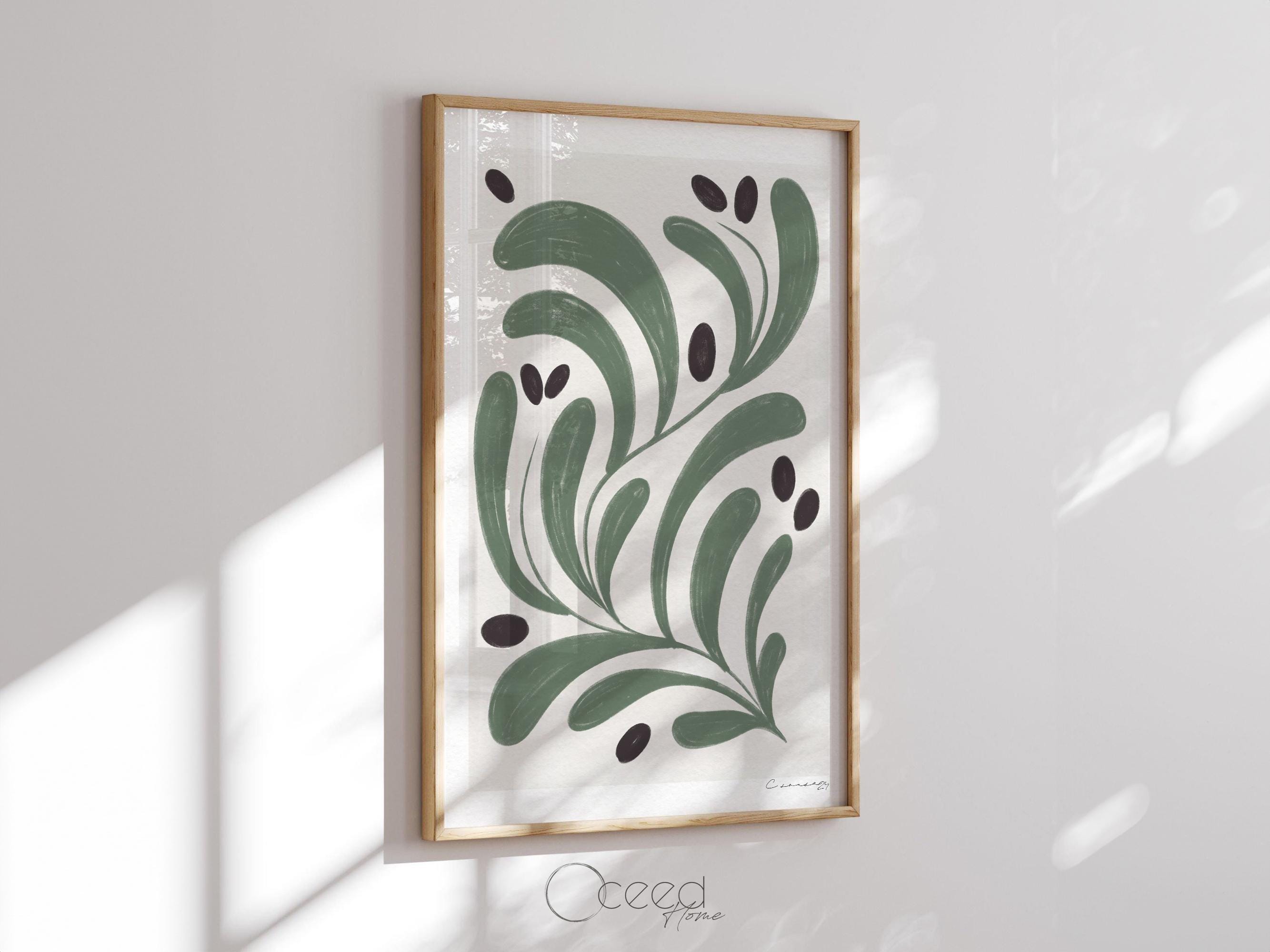 Olive Branch Art Print | Minimal Abstract Olive Print | Boho Wall Print ...