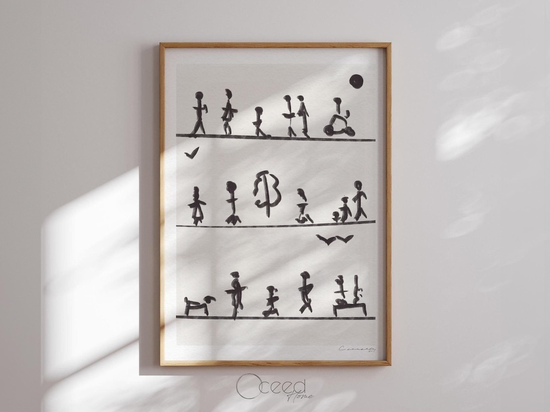 Minimal Stick Figure Line Drawing Art Print | Modern Abstract Line Art ...