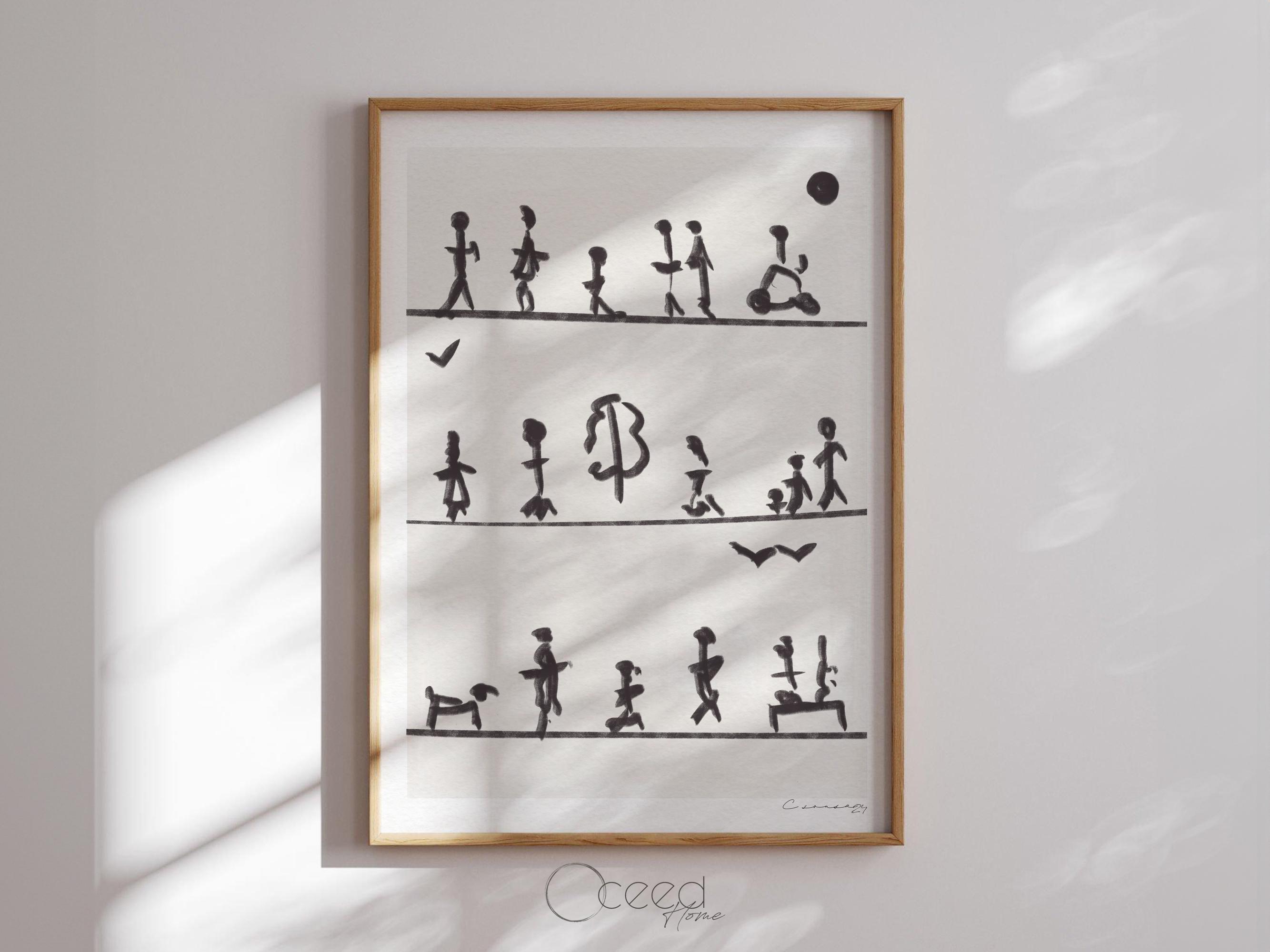 Minimal Stick Figure Line Drawing Art Print | Modern Abstract Line Art ...
