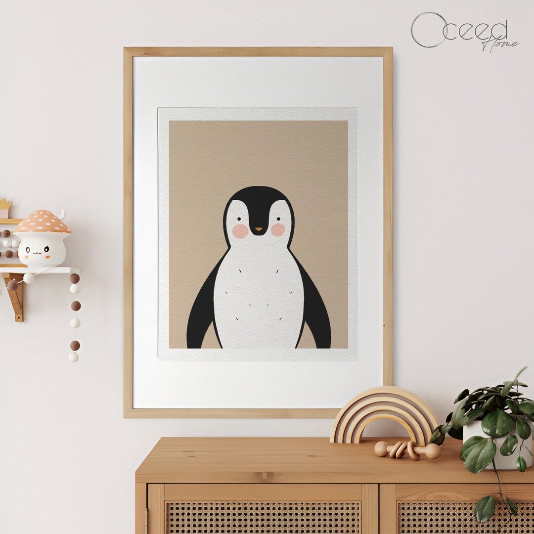 Fun Boho Kids Bedroom Wall Print Cute Penguin Art Print Printable ...