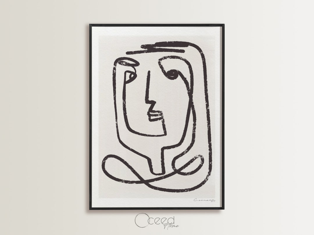 Abstract Modern Face Print Black and White Dadaism Art Style Original ...