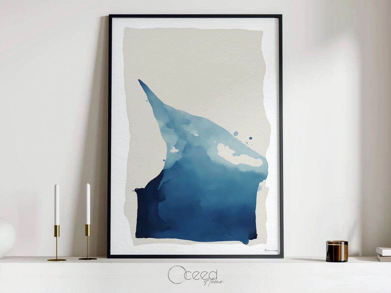 Blue Modern Minimal Abstract Watercolor Painting Art Print Minimalist ...