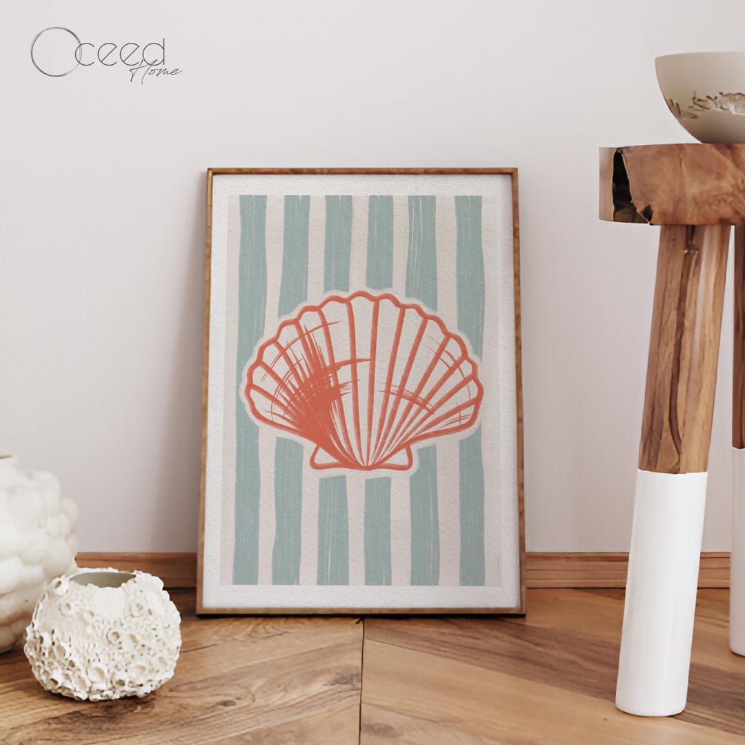 Modern Minimal Sea Shell Wall Print Summer Coastal Tropical Art Print ...