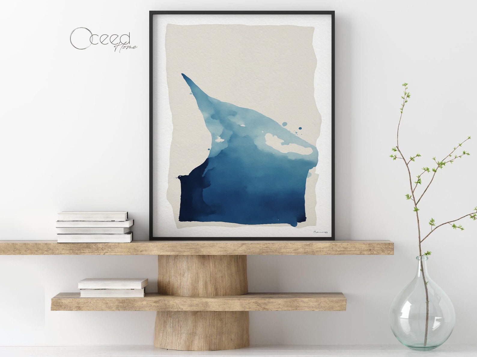 Blue Modern Minimal Abstract Watercolor Painting Art Print Minimalist ...