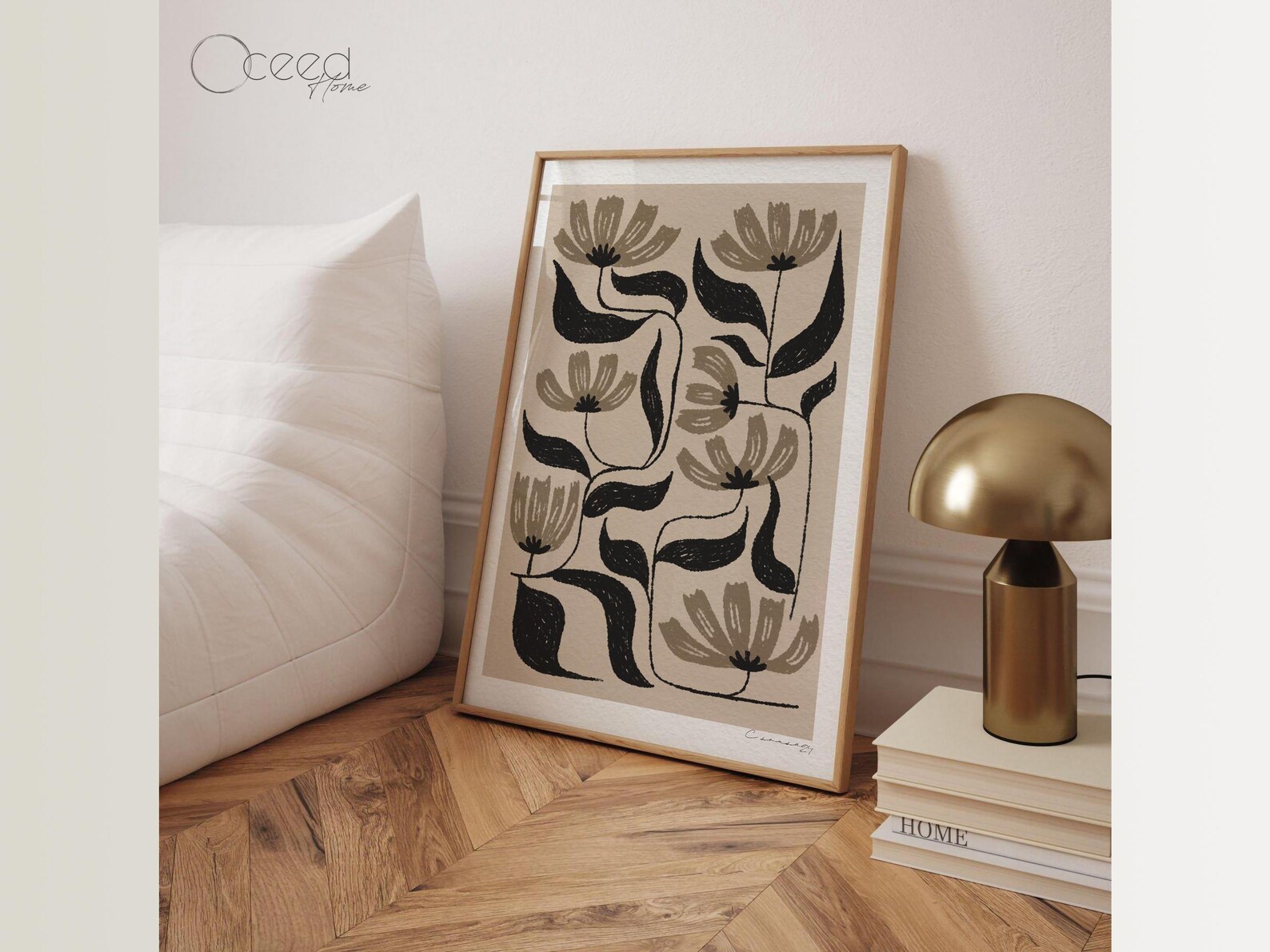 Boho Floral Art Print Neutral Flower Wall Print Botanical Poster Earth ...