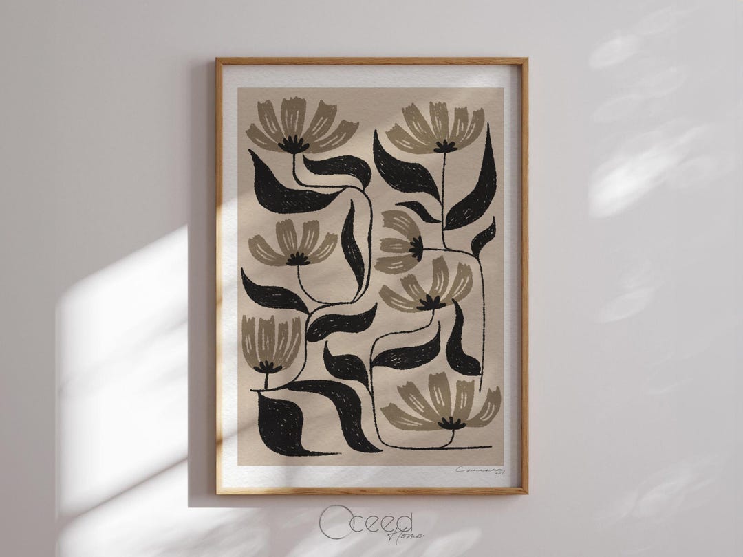 Boho Floral Art Print Neutral Flower Wall Print Botanical Poster Earth ...