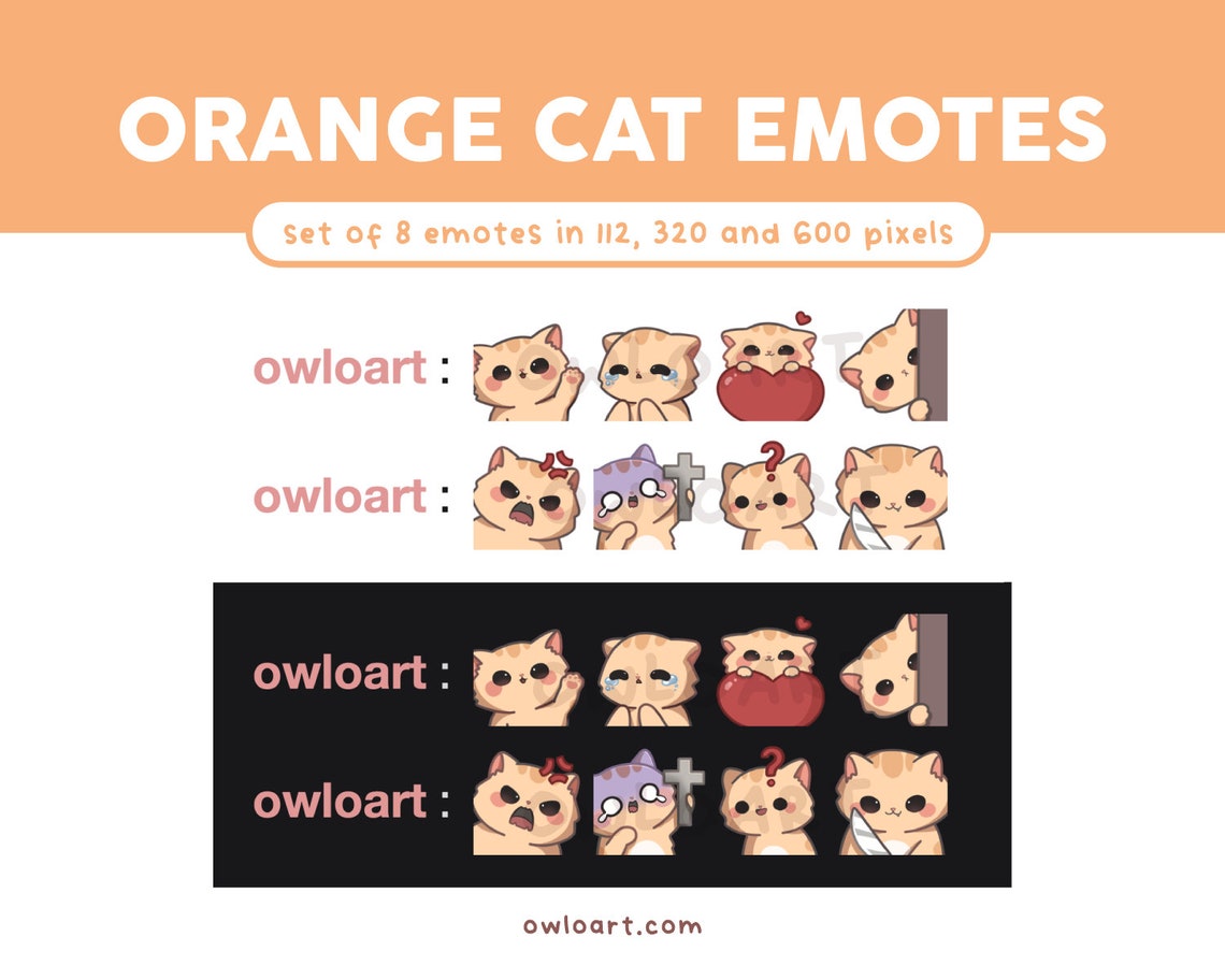 Cute Orange Cat Emotes | Set of 8 | for Twitch, Youtube, Discord ...
