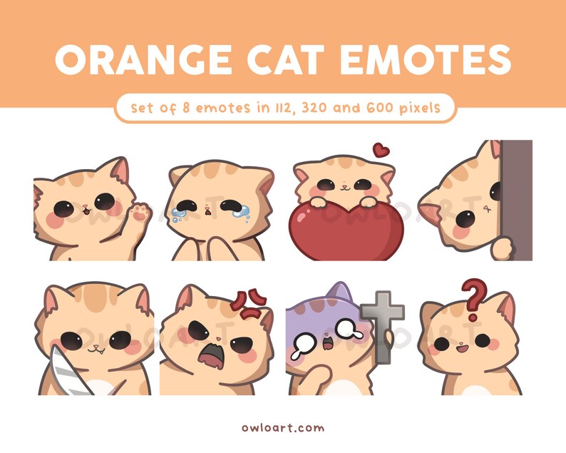 Cute Orange Cat Emotes | Set of 8 | for Twitch, Youtube, Discord ...