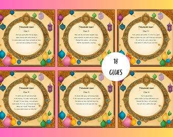 Eid Scavenger Hunt Clue Cards / Ramadan Kids Treasure Hunt Clues / Printable Eid Activities for ...