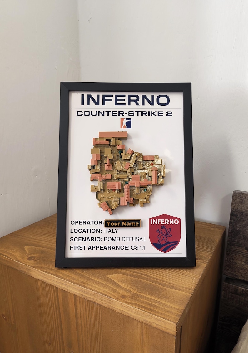 Inferno Map – Hand-painted 3D Printed CS2/CS:GO Wall Art – Gamer Room ...