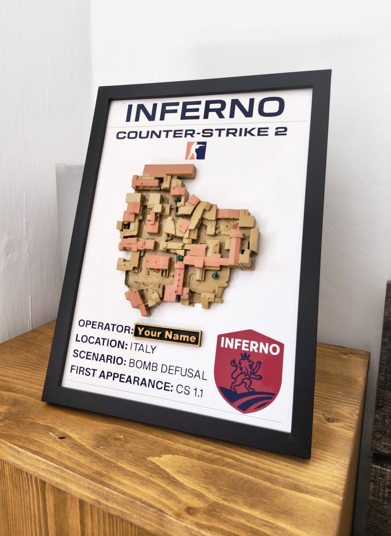 Inferno Map – Hand-painted 3D Printed CS2/CS:GO Wall Art – Gamer Room ...