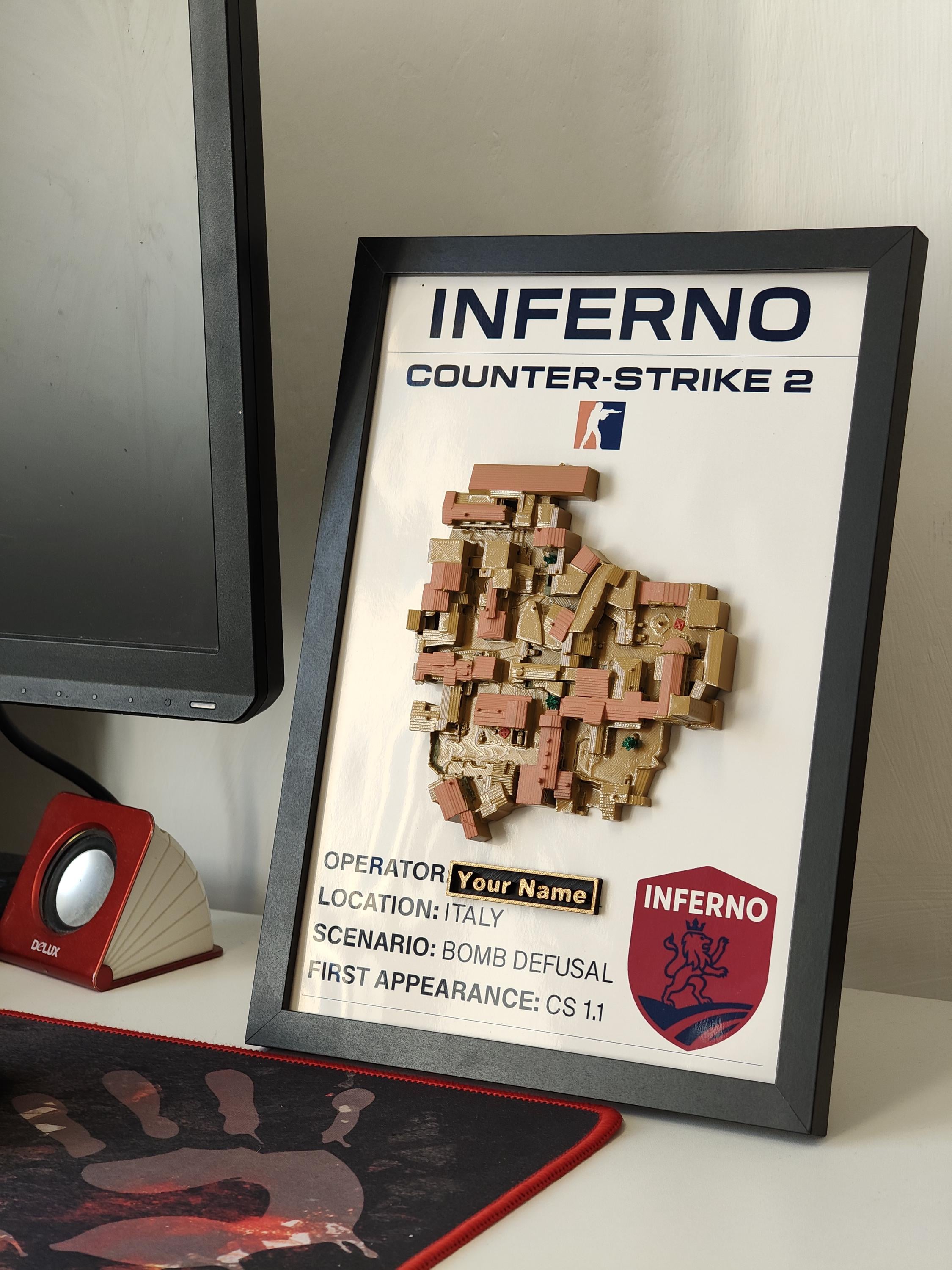 Inferno Map – Hand-painted 3D Printed CS2/CS:GO Wall Art – Gamer Room ...