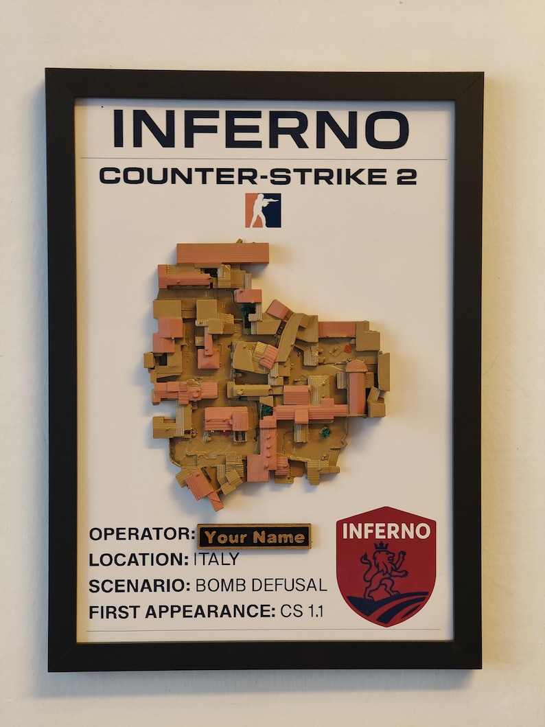 Inferno Map – Hand-painted 3D Printed CS2/CS:GO Wall Art – Gamer Room ...