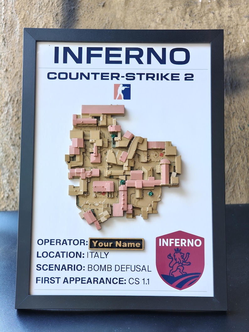 Dust 2 3D Printed Map | Custom CS2 / CS:GO Gamer Tag | Framed Counter ...