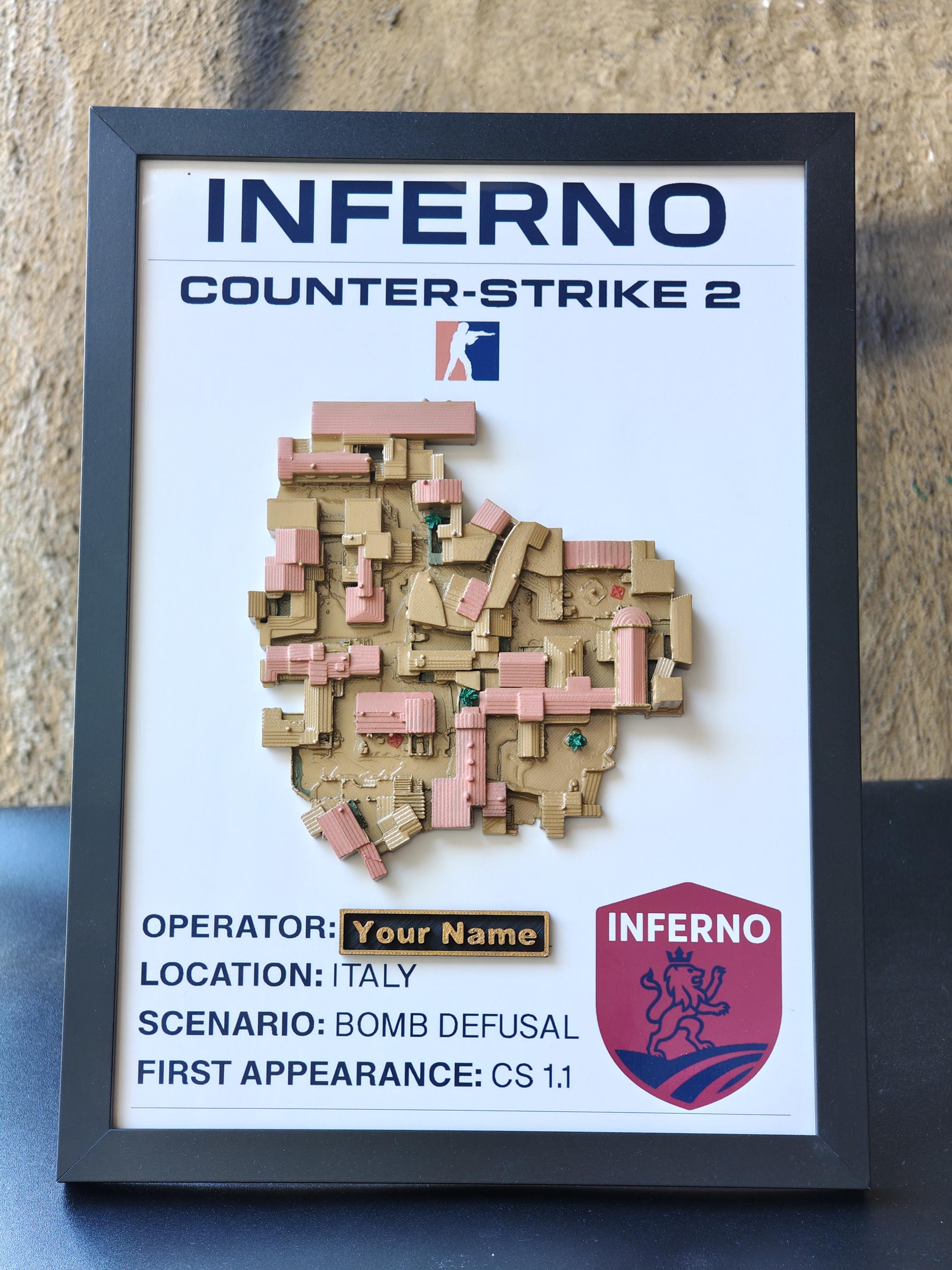 Inferno Map – Hand-painted 3D Printed CS2/CS:GO Wall Art – Gamer Room ...