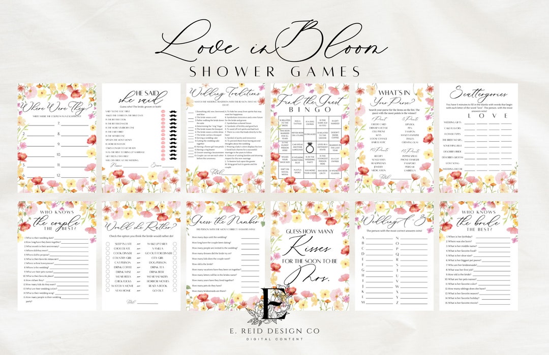 Love in Bloom Bridal Shower Game Bundle- Bridal Shower Games- Love in ...