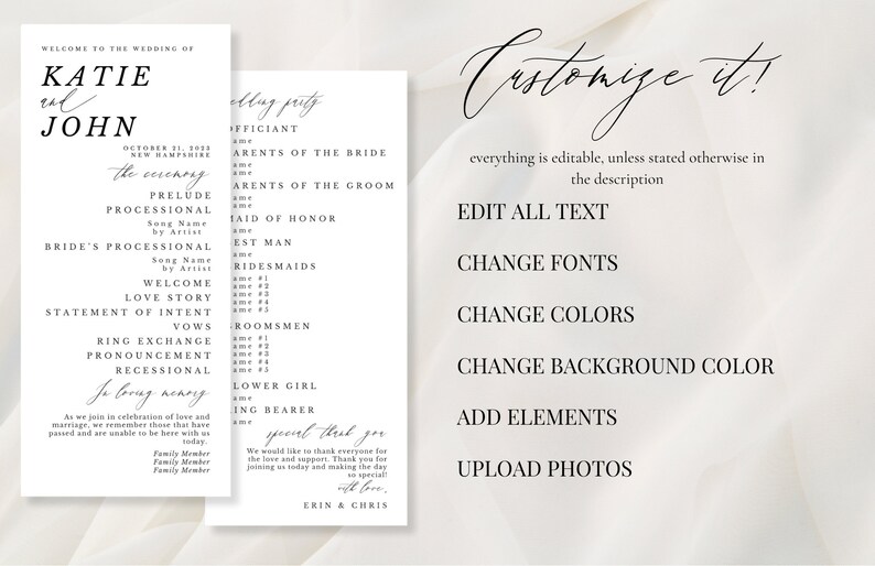 Wedding Ceremony Program- Ceremony Program- Wedding Program- Program ...