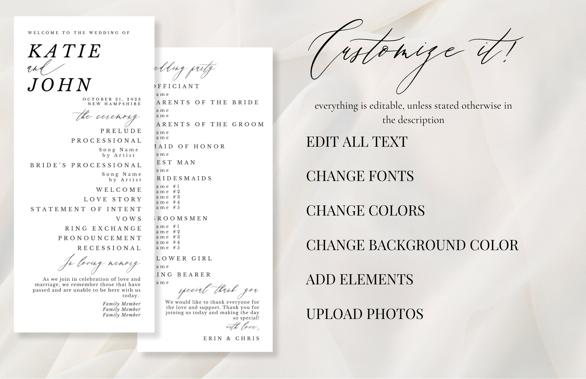 Wedding Ceremony Program- Ceremony Program- Wedding Program- Program ...