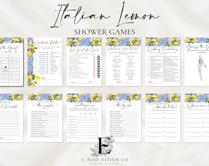 Handwritten Italian Bridal Shower Games Bundle Template, Lemon Theme ...