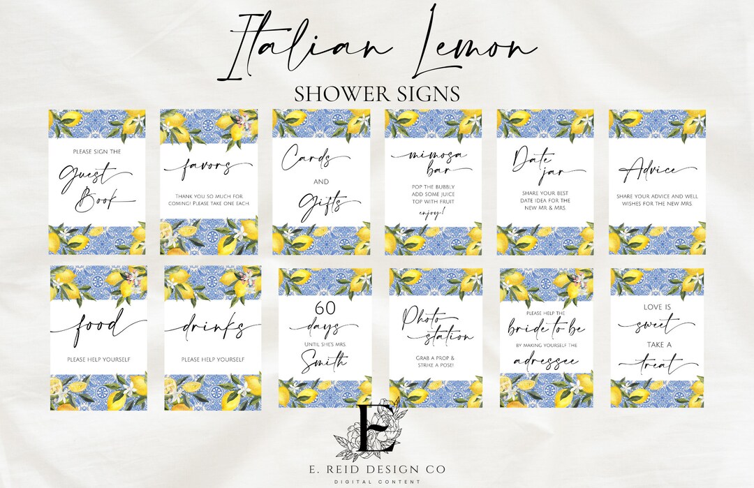 Italian Lemon Bridal Shower Sign Bundle- Lemon Bridal Shower- Bridal ...