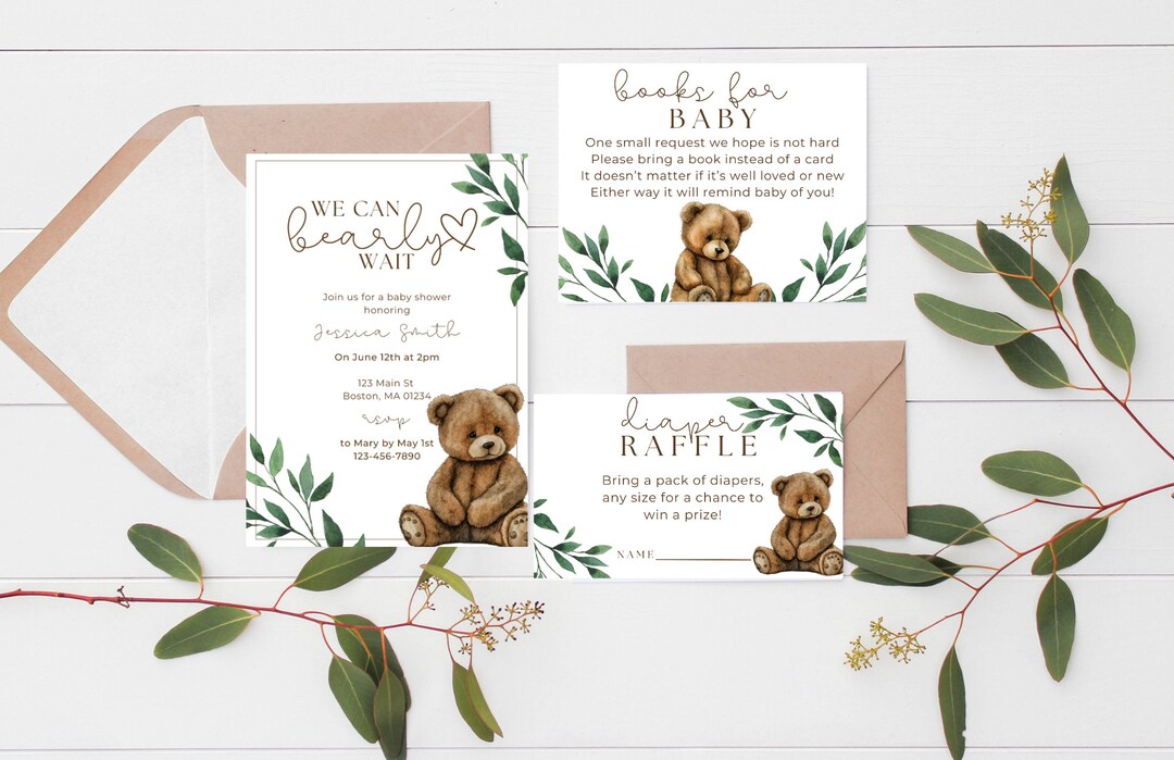 Bearly Wait Baby Shower Invitation Bundle- Baby Shower Invitation ...